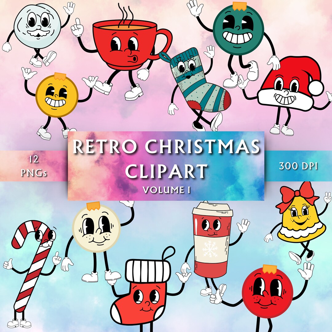 Retro Christmas Downloadable Clipart Vol 1 - Retro Christmas PNG ...