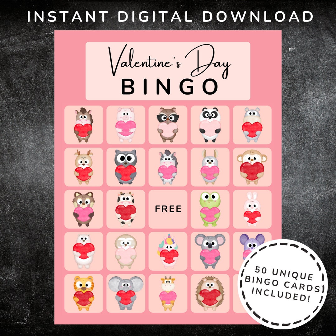 Valentines Day BINGO - Printable Bingo Game - Valentine Games ...