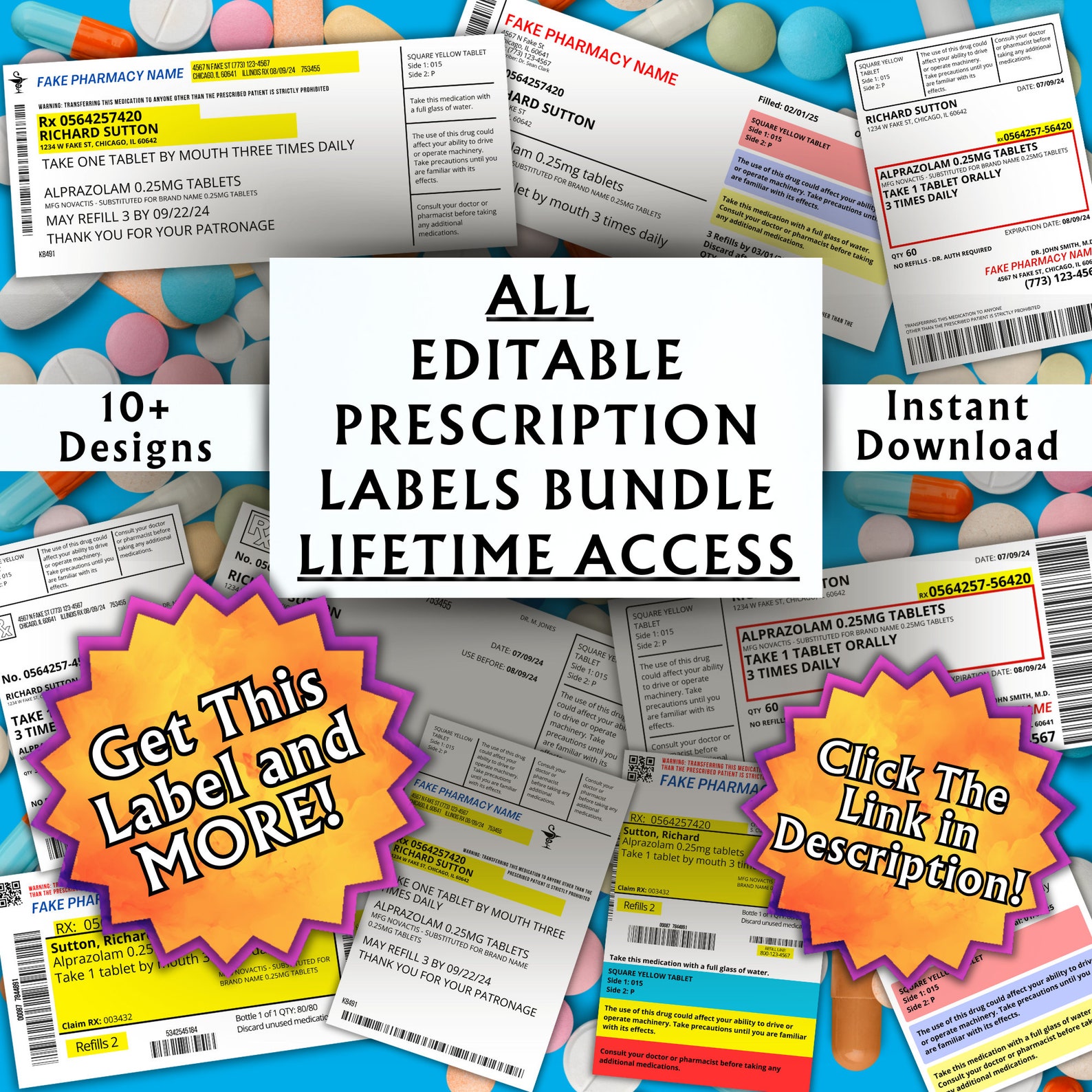 Editable Prescription Label Template Printable Editable Horizontal RX ...