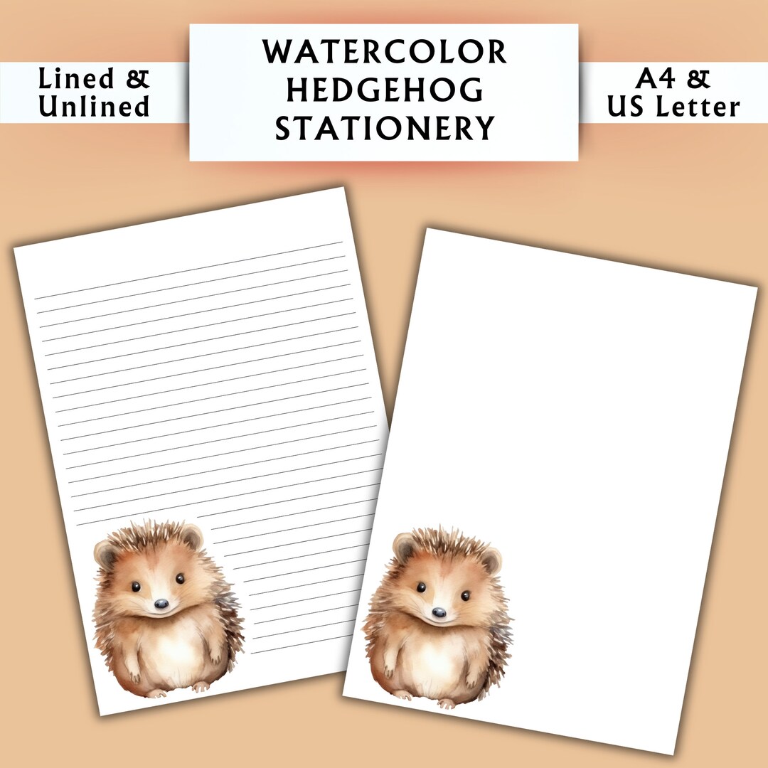 Watercolor Hedgehog Stationery - Printable Stationery - Digital ...
