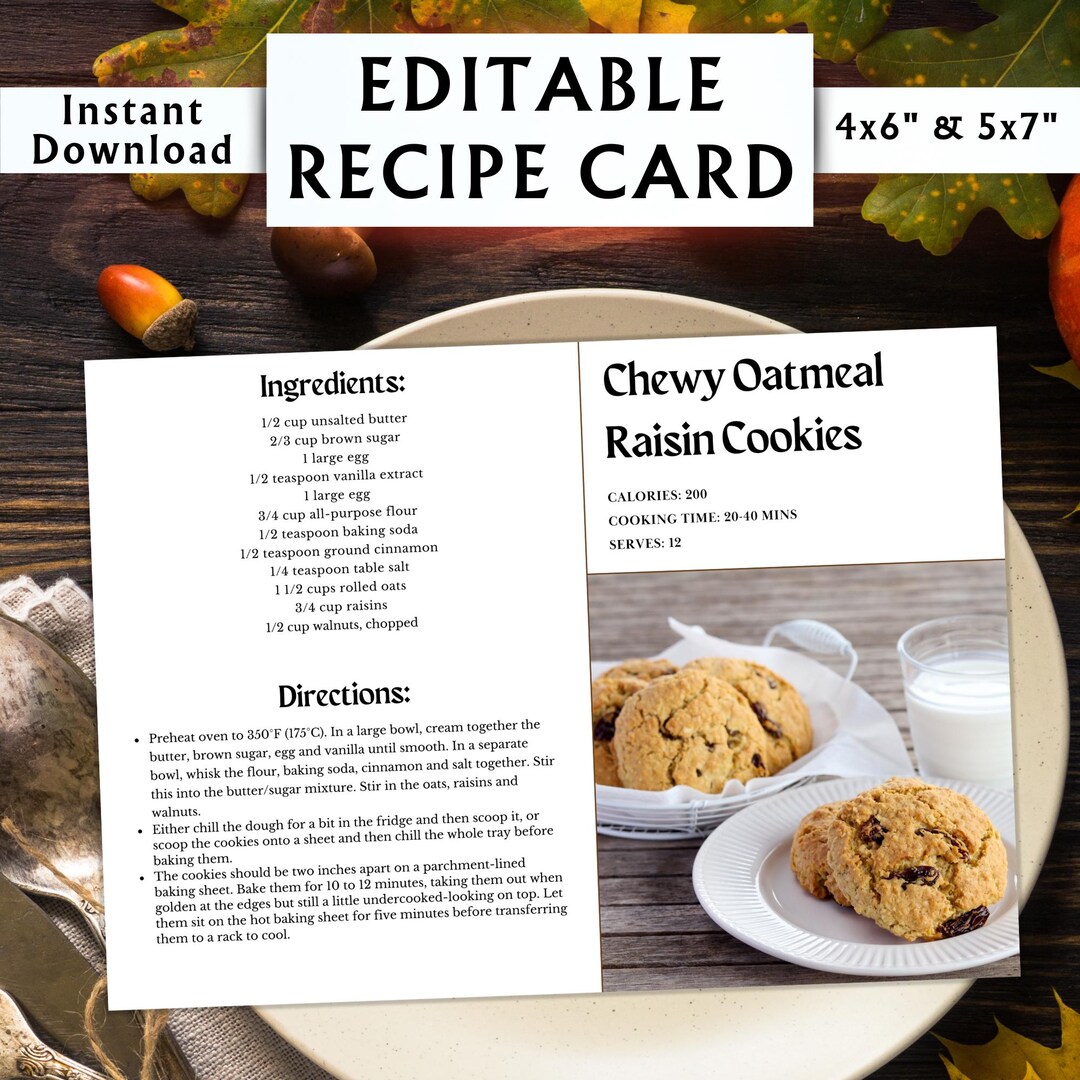 Editable Recipe Card Template - Printable Recipe Card - Personal Recipe ...