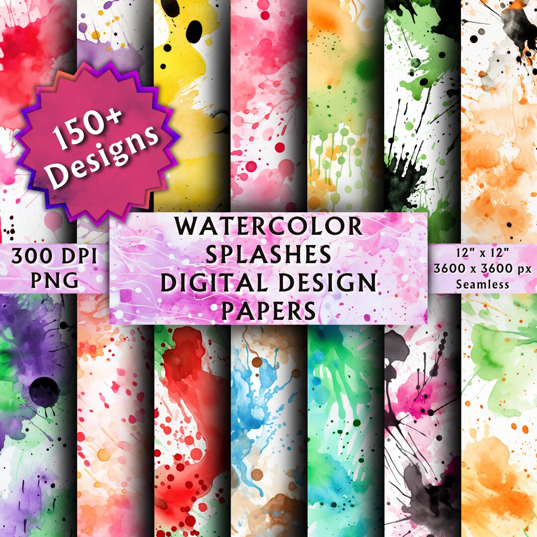 Watercolor Splashes Digital Papers - Seamless Paper - Watercolor Splash ...
