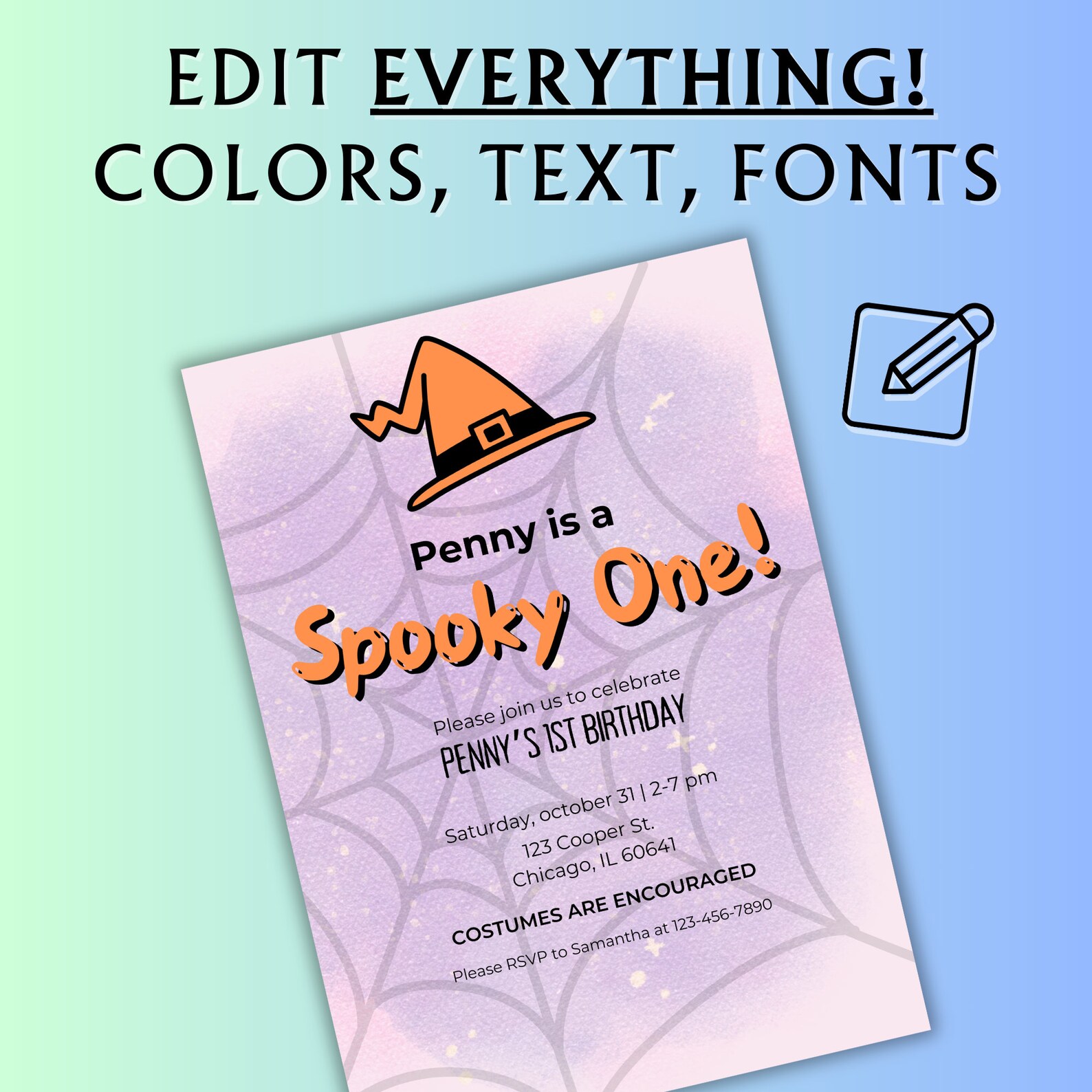 Editable Pink Halloween Birthday Invitation Template - Printable ...