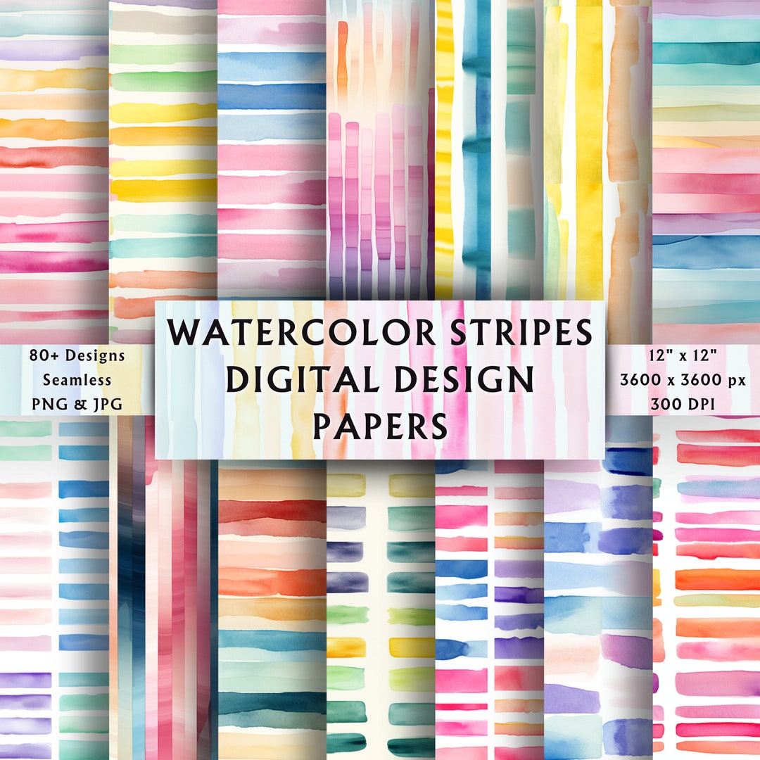 Watercolor Stripes Digital Papers - Baby Shower Papers - Seamless ...