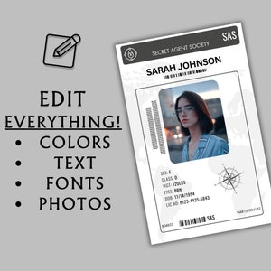 Editable Secret Agent ID Card Template - Printable Identification Cards ...