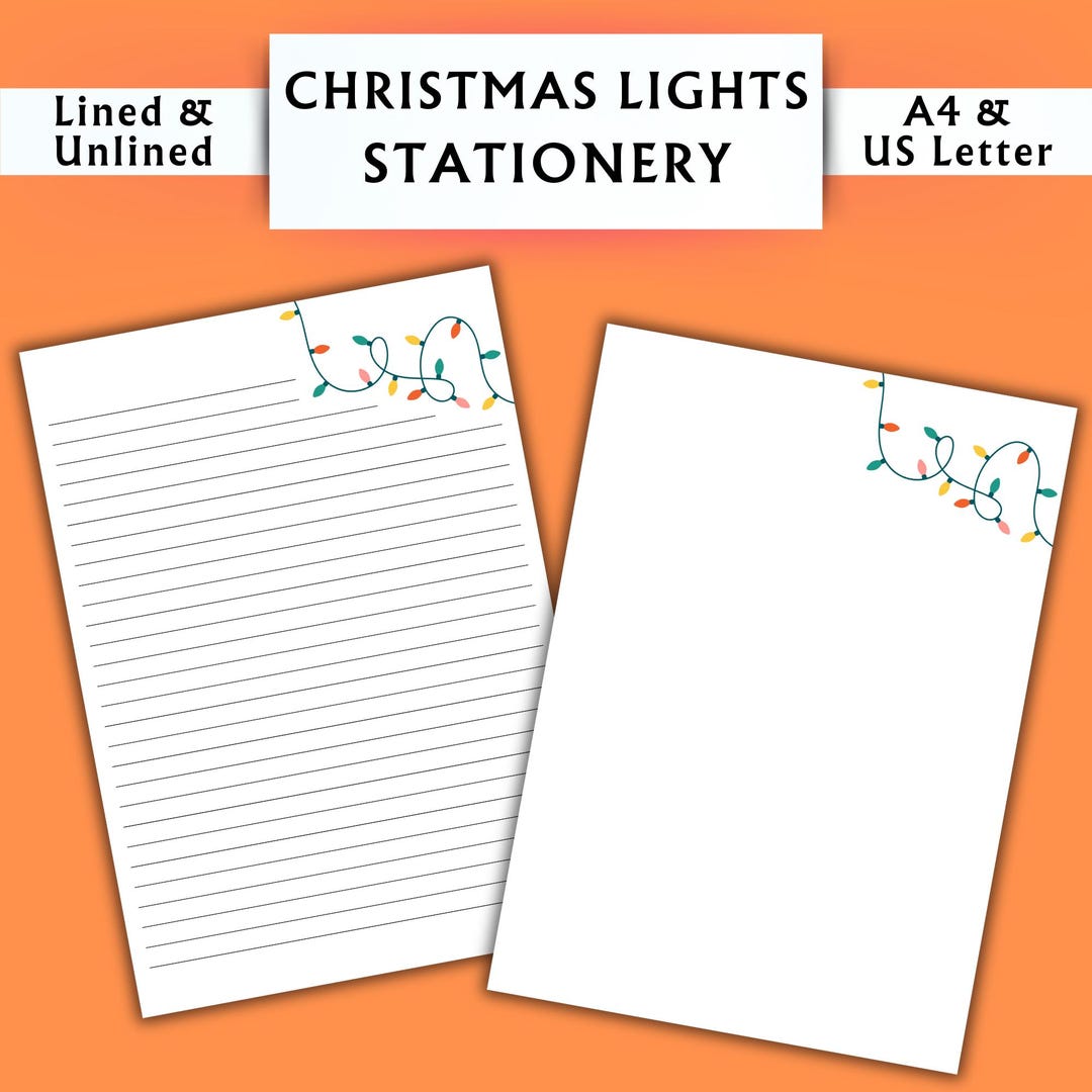Christmas Lights Stationery - Printable Stationery - Digital Winter ...