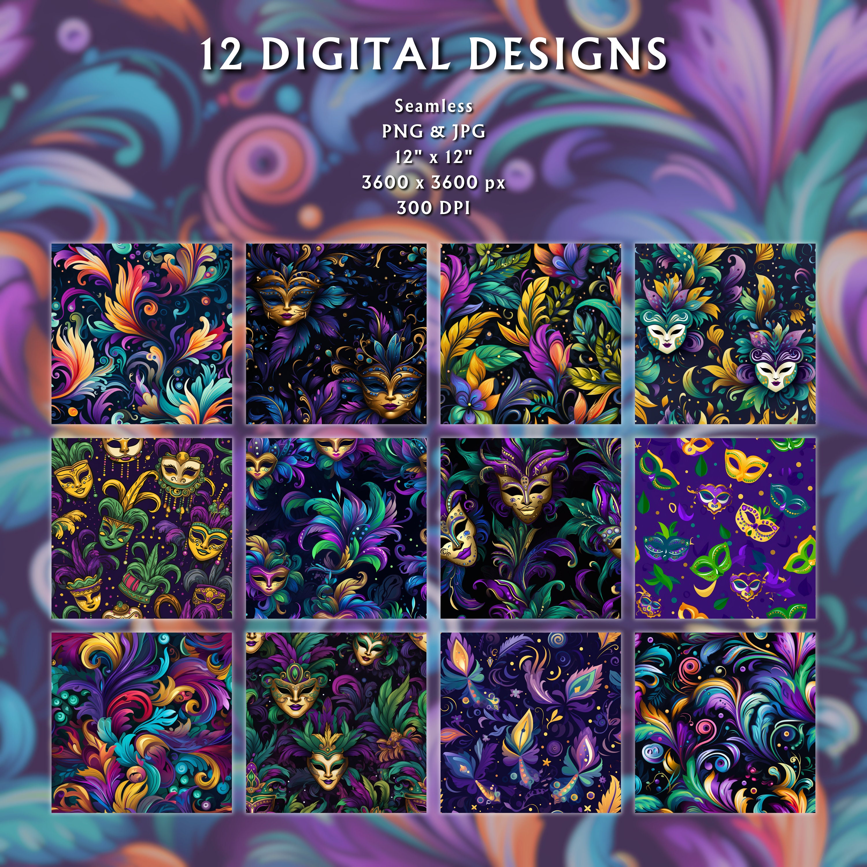 Mardi Gras Digital Papers - Scrapbook Paper - Seamless - Digital ...