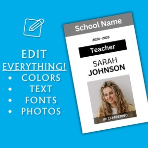 Editable Modern Teacher ID Card Template - Printable Identification ...