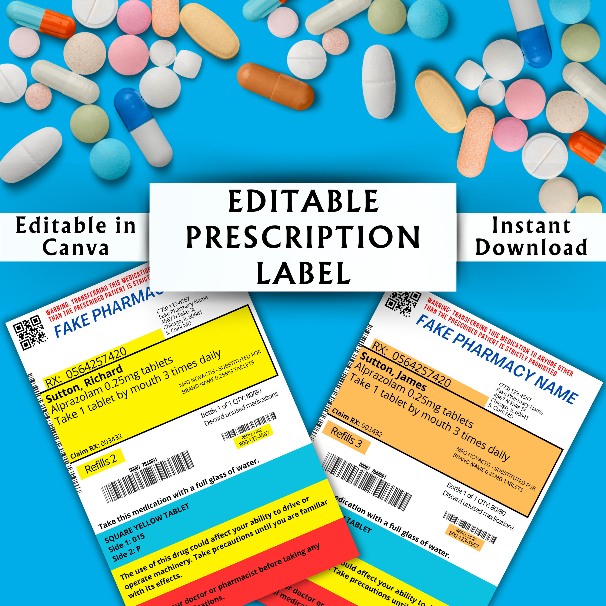 Editable Prescription Label Template Printable Editable Vertical RX ...