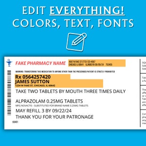 Editable Prescription Label Template - Printable Editable Horizontal RX ...