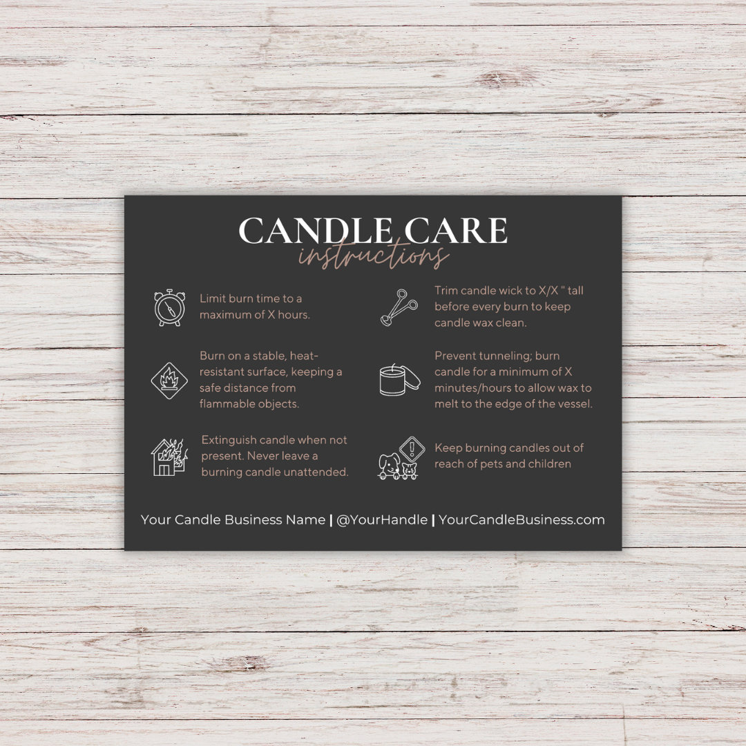 Editable Candle Care Card Template Candle Thank You Card Design ...