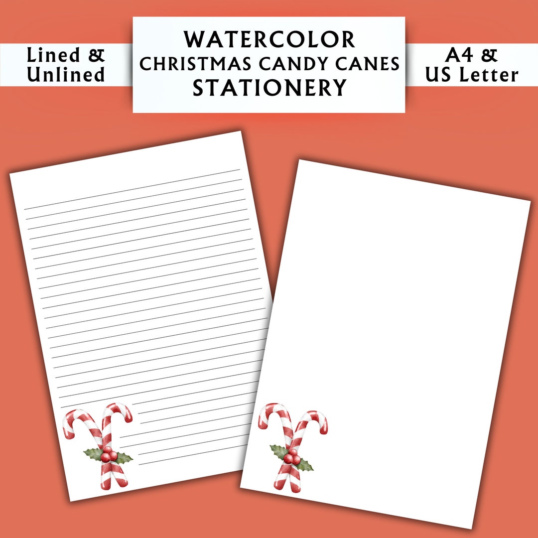 Watercolor Christmas Candy Canes Stationery - Printable Stationery ...