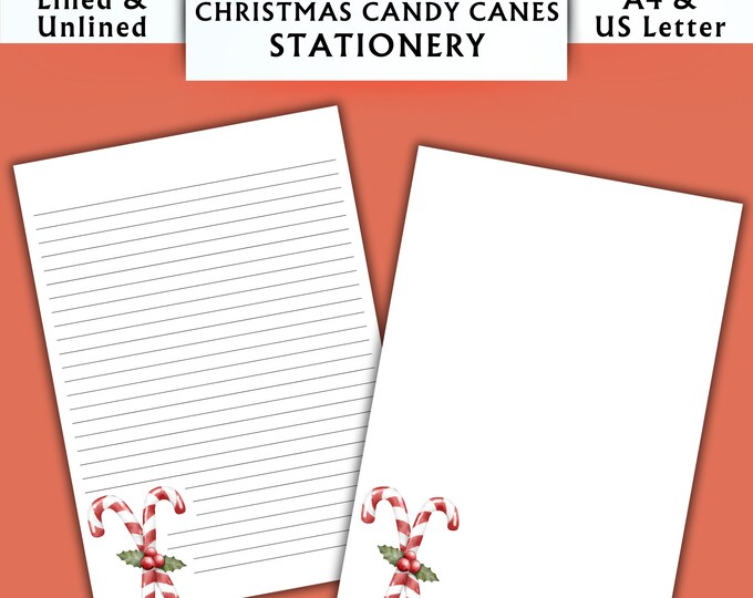 Watercolor Christmas Candy Canes Stationery - Printable Stationery ...