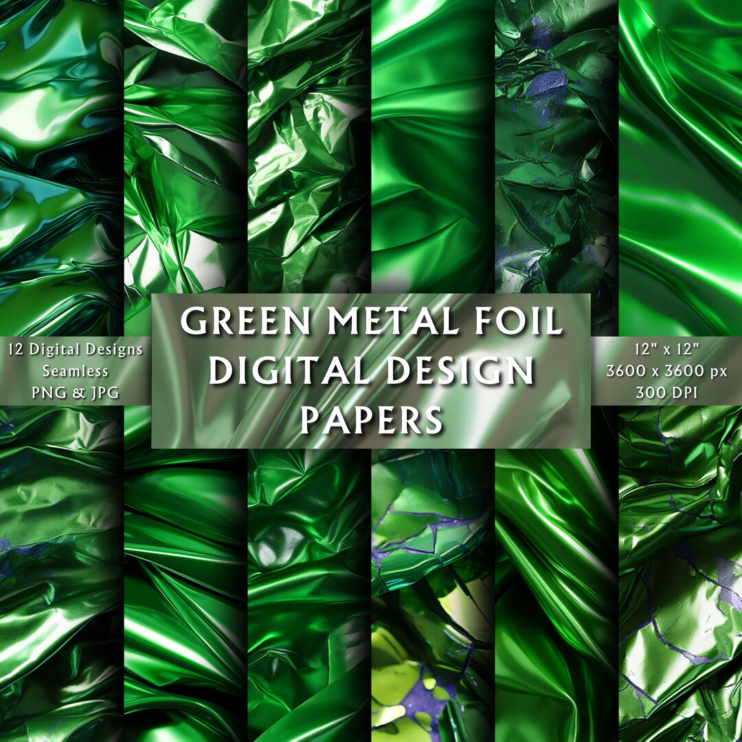 Green Metal Foil Digital Papers - Scrapbook Papers - Seamless Patterns ...