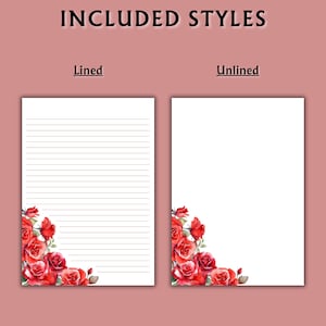 Watercolor Red Roses Stationery - Printable Stationery - Digital ...