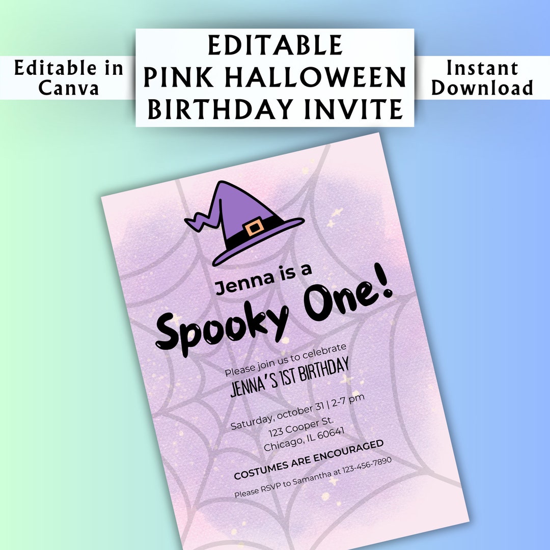 Editable Pink Halloween Birthday Invitation Template - Printable ...