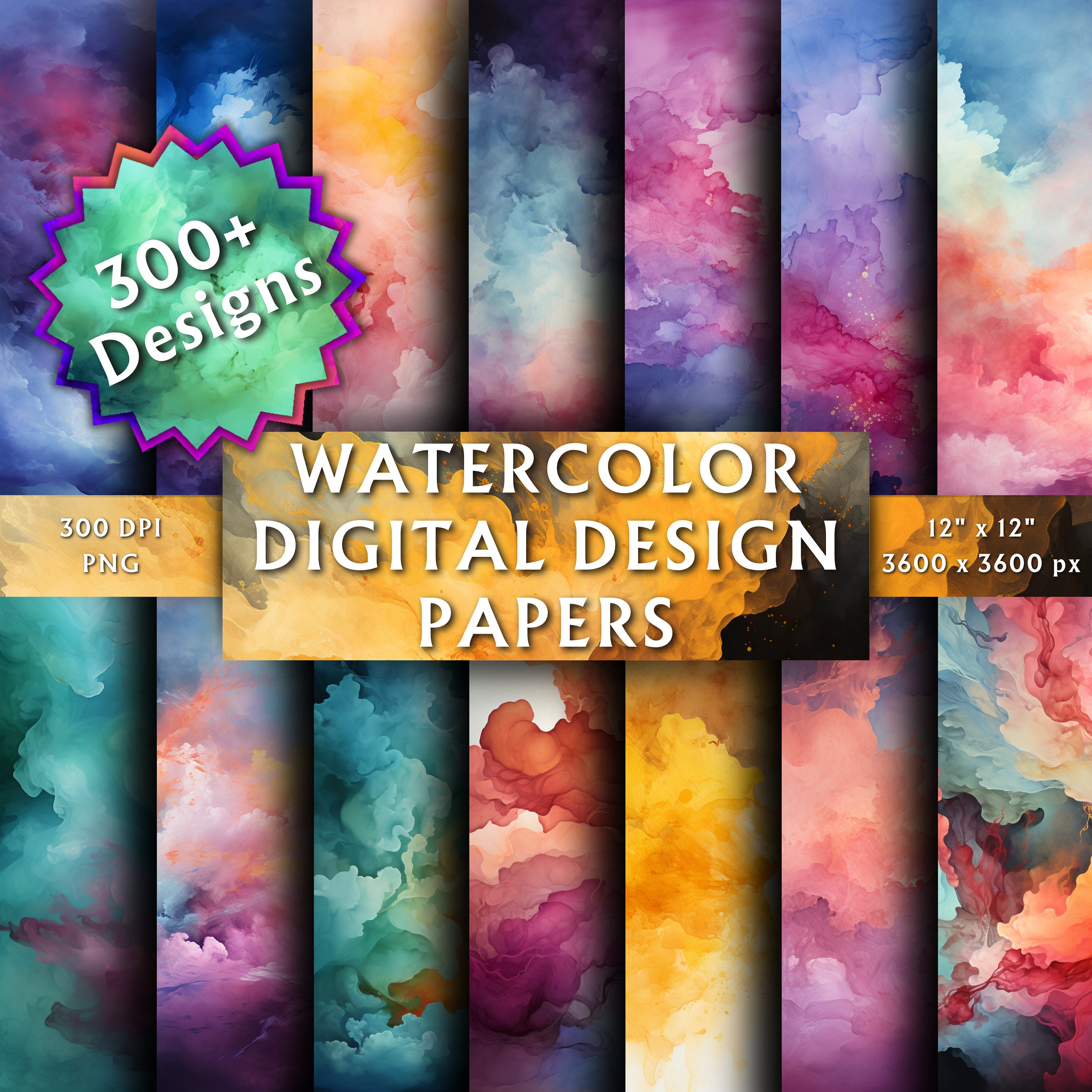 Watercolor Digital Papers - Rainbow Gradients - Scrapbook Paper - Water ...