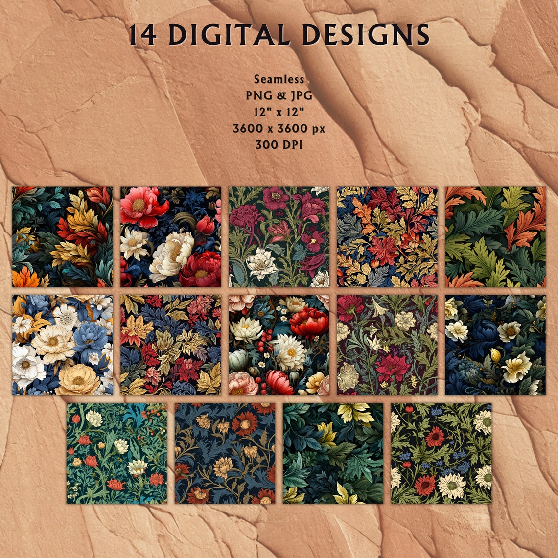 William Morris Inspired Digital Papers - Scrapbook Papers - Seamless ...