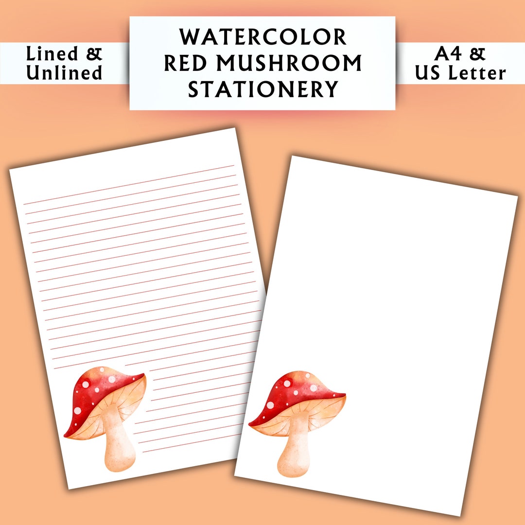 Watercolor Red Mushroom Stationery - Printable Stationery - Digital ...