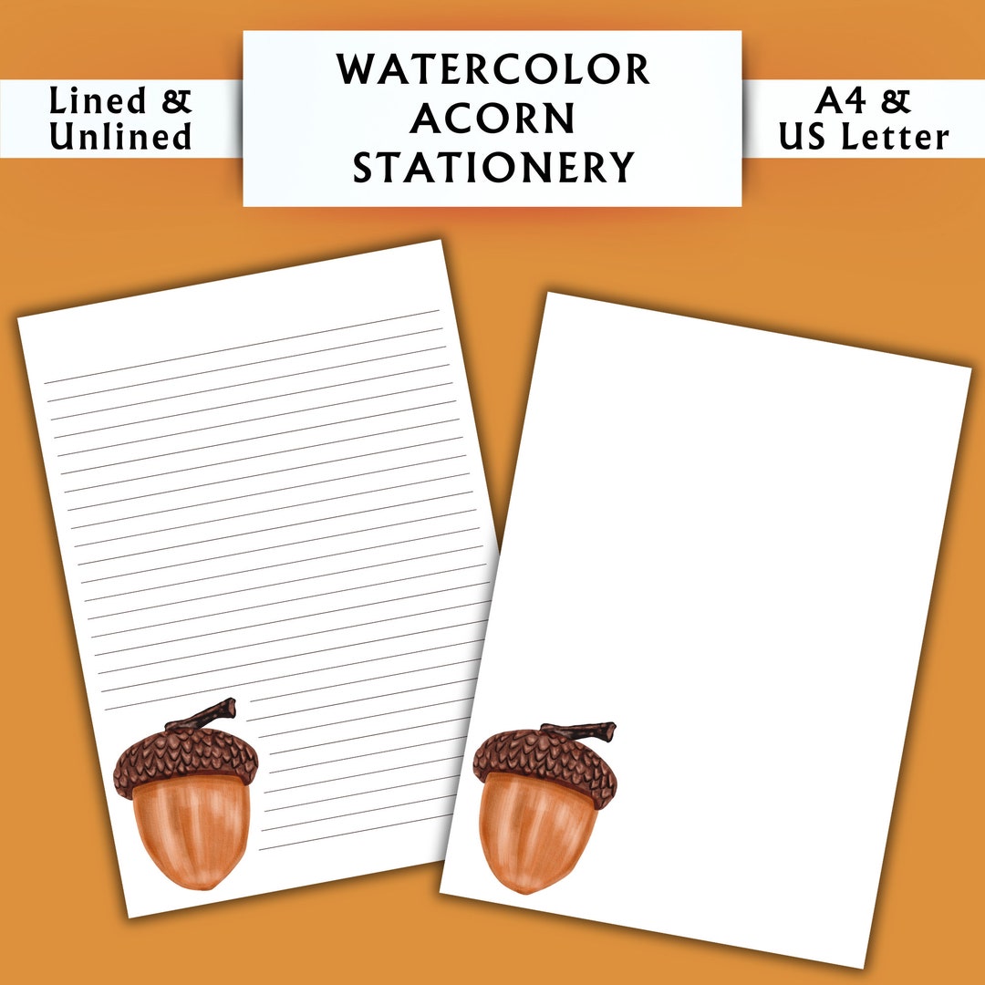 Watercolor Acorn Stationery - Printable Stationery - Digital Watercolor ...