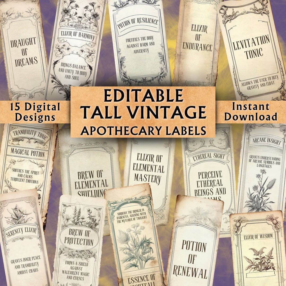 Editable Tall Vintage Apothecary Labels - Printable Apothecary Bottle ...
