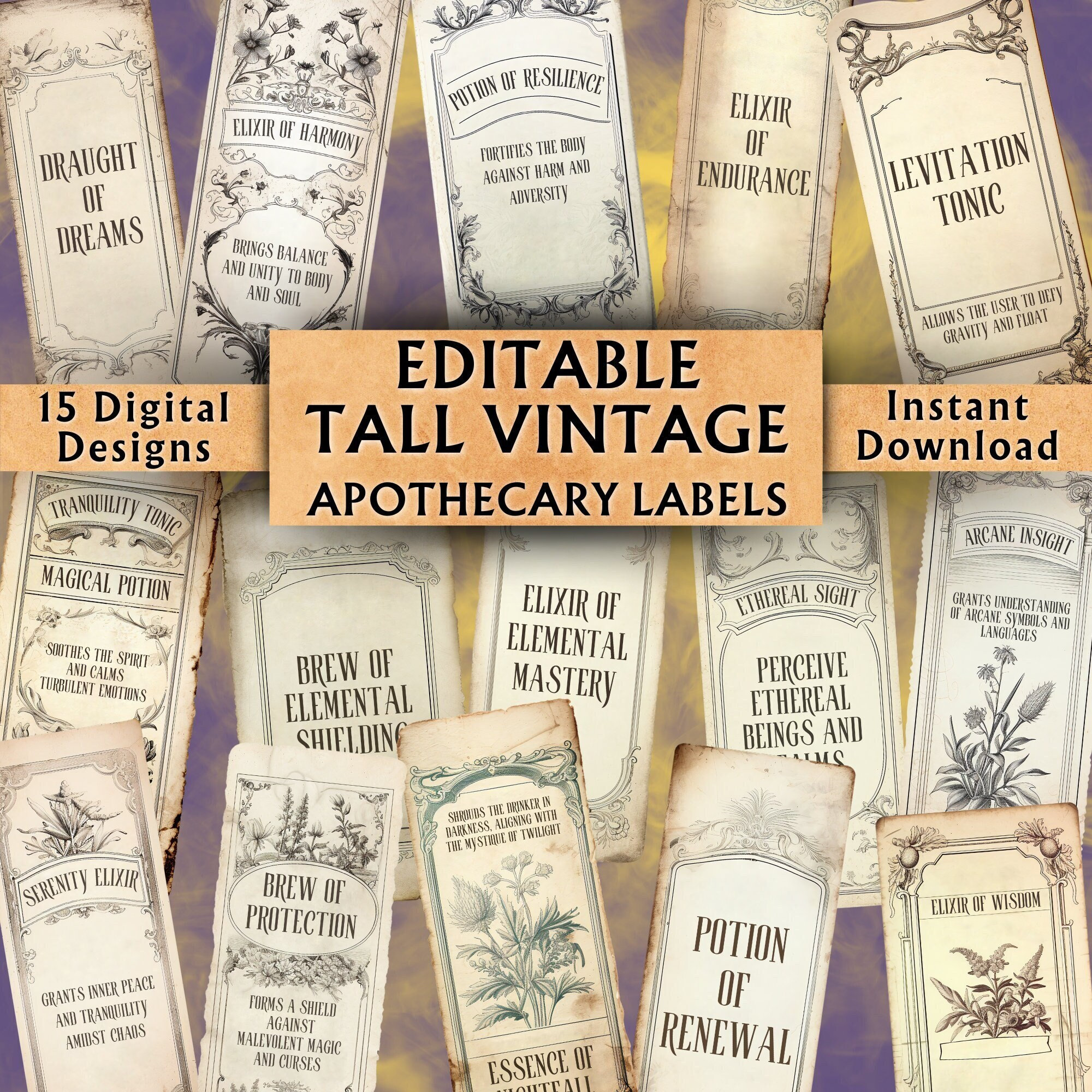 Editable Tall Vintage Apothecary Labels Printable Apothecary Bottle ...