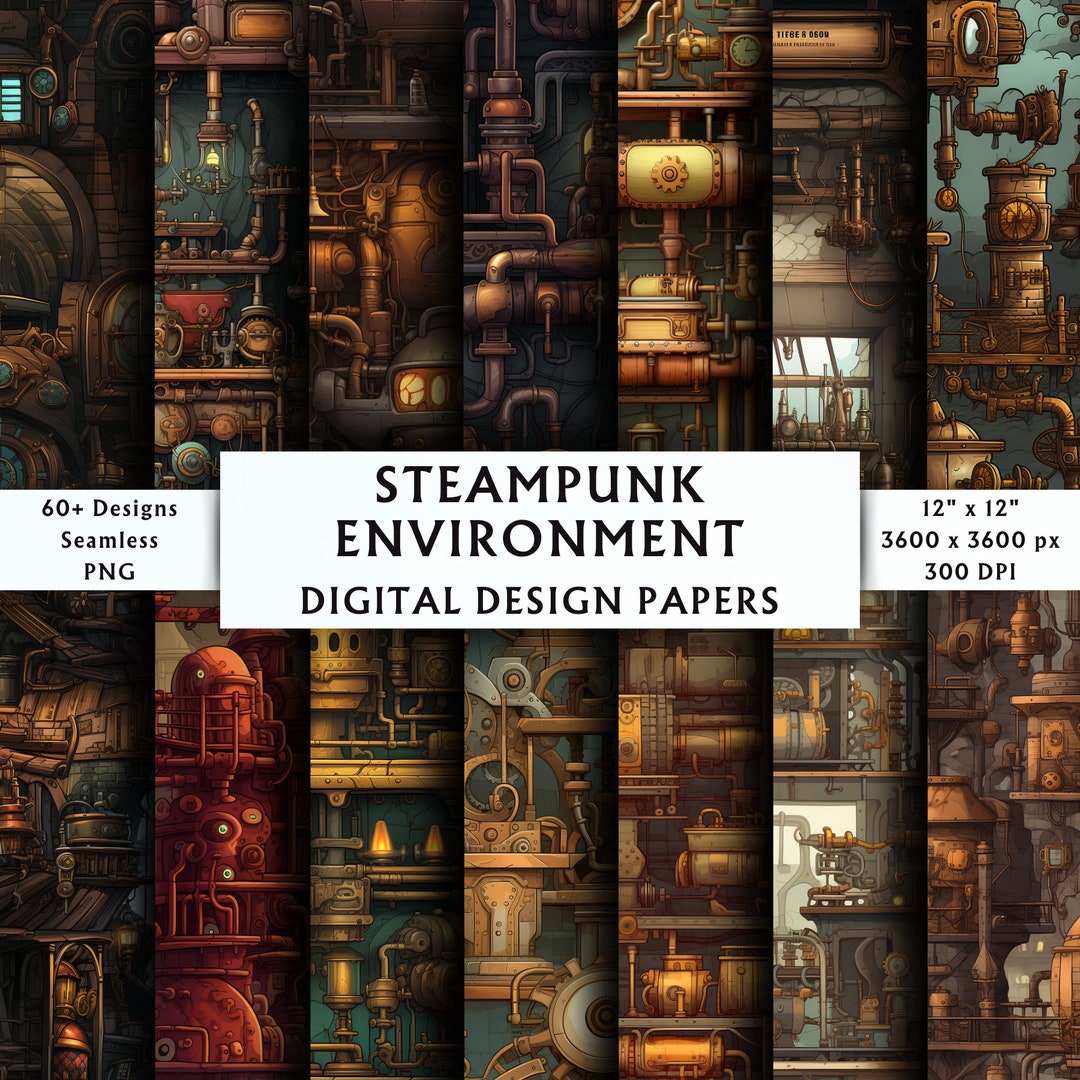 Steampunk Environment Digital Papers - Seamless Paper - Vintage ...