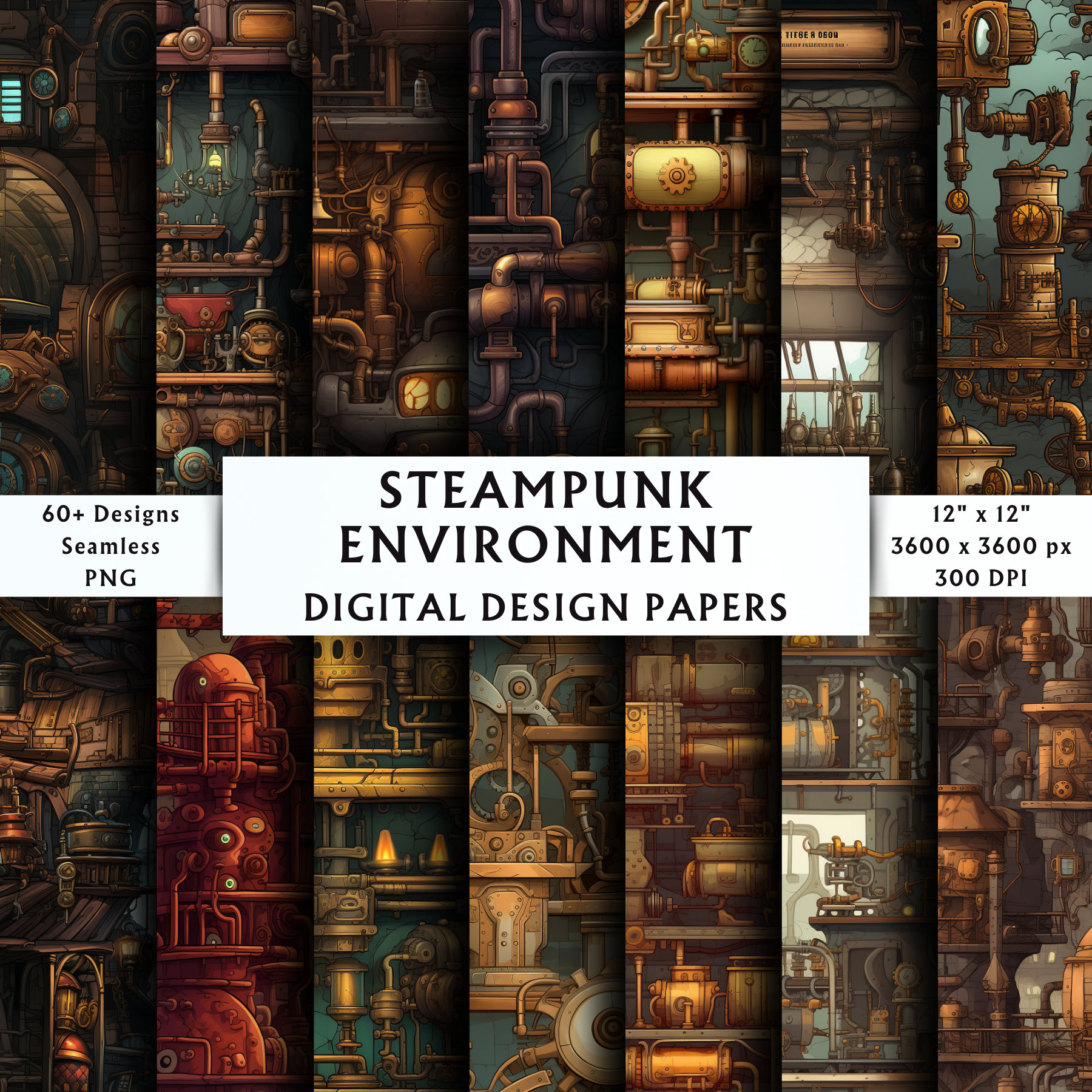 Steampunk Environment Digital Papers Seamless Paper Vintage Steampunk ...