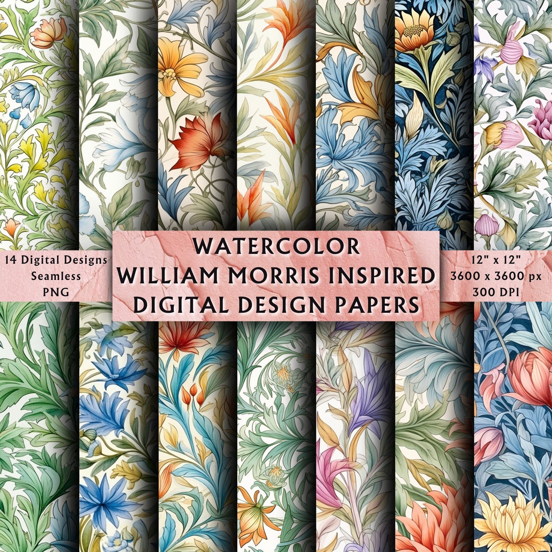 Watercolor William Morris Inspired Digital Papers - Scrapbook Papers ...