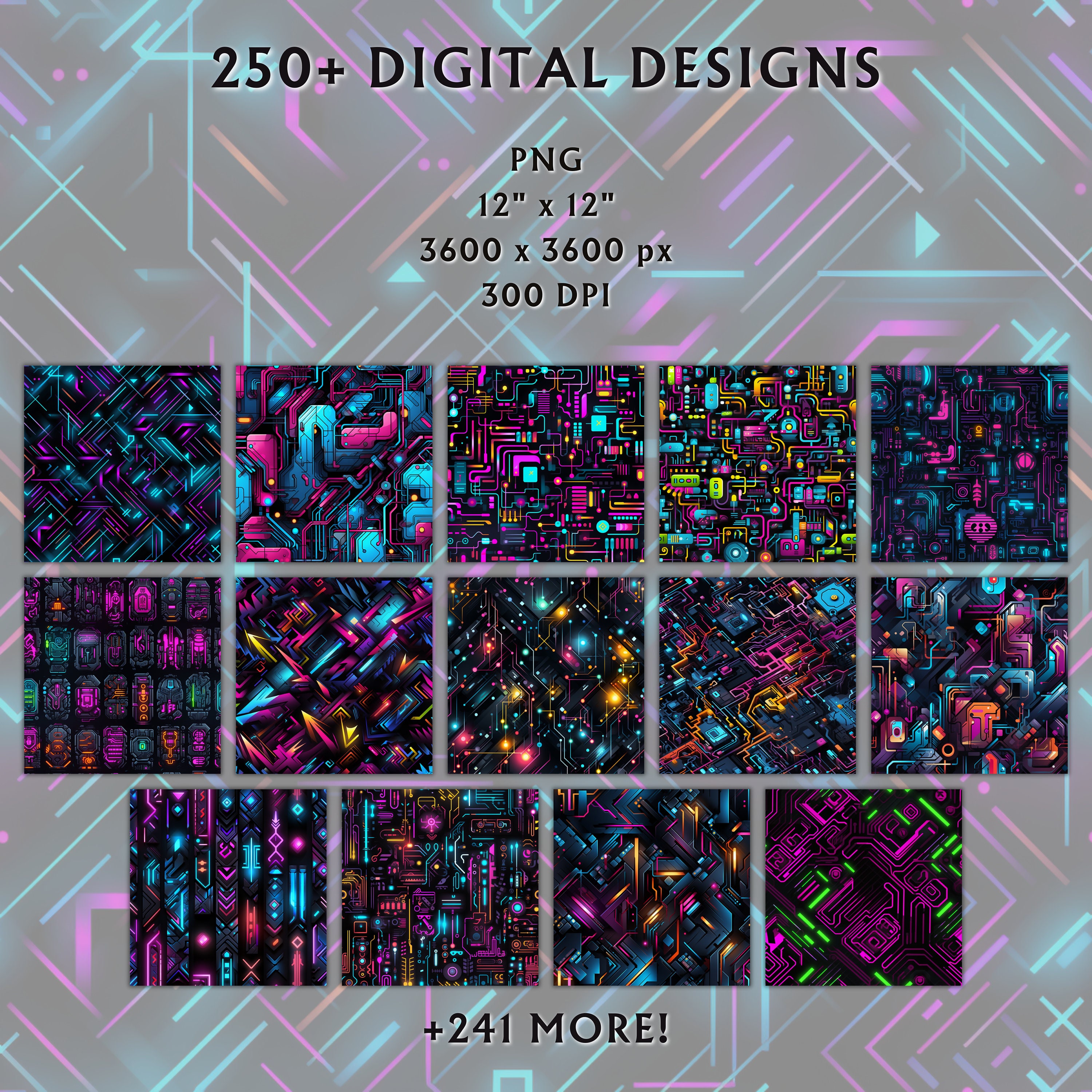 Cyberpunk Neon Digital Papers Seamless Paper Cyberpunk Design Textures ...
