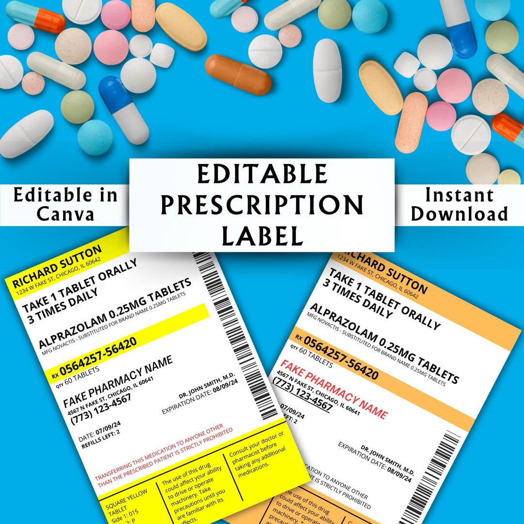 Editable Prescription Label Template - Printable Editable Vertical RX ...