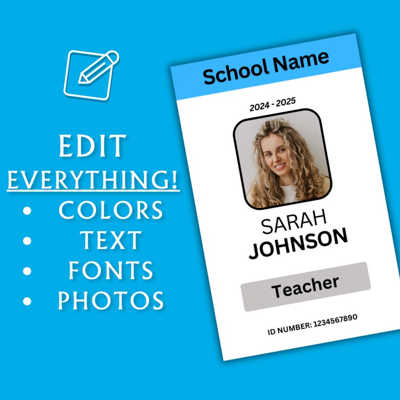 Editable Minimal Teacher ID Card Template Printable Identification ...
