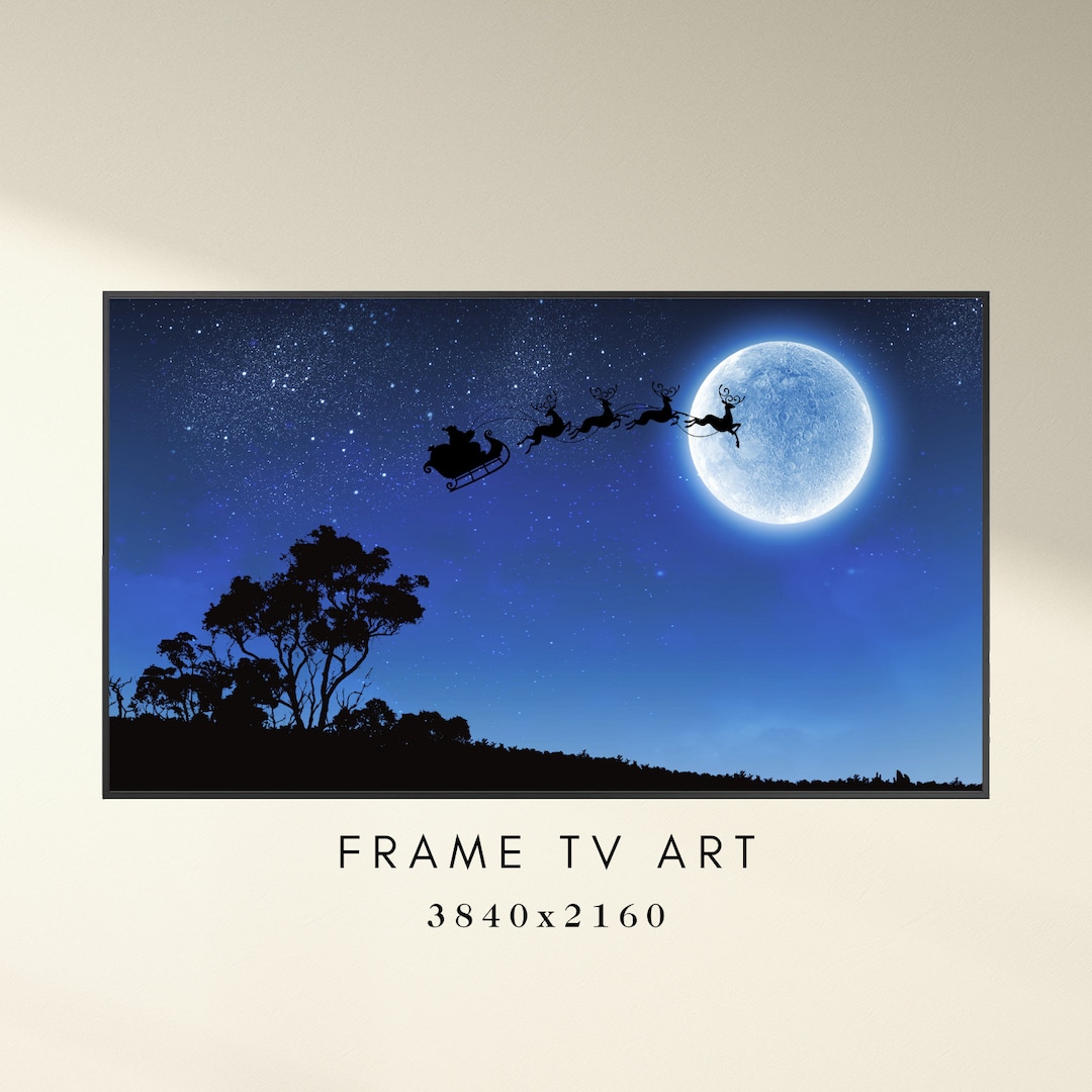 Christmas Frame TV Art - Sleigh Over the Moon Art for TV - Holiday TV ...