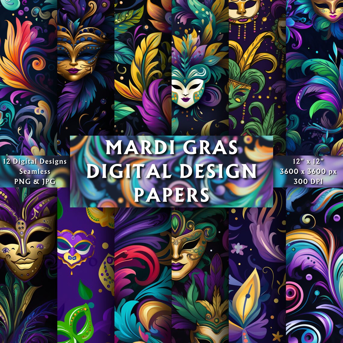 Mardi Gras Digital Papers - Scrapbook Paper - Seamless - Digital ...