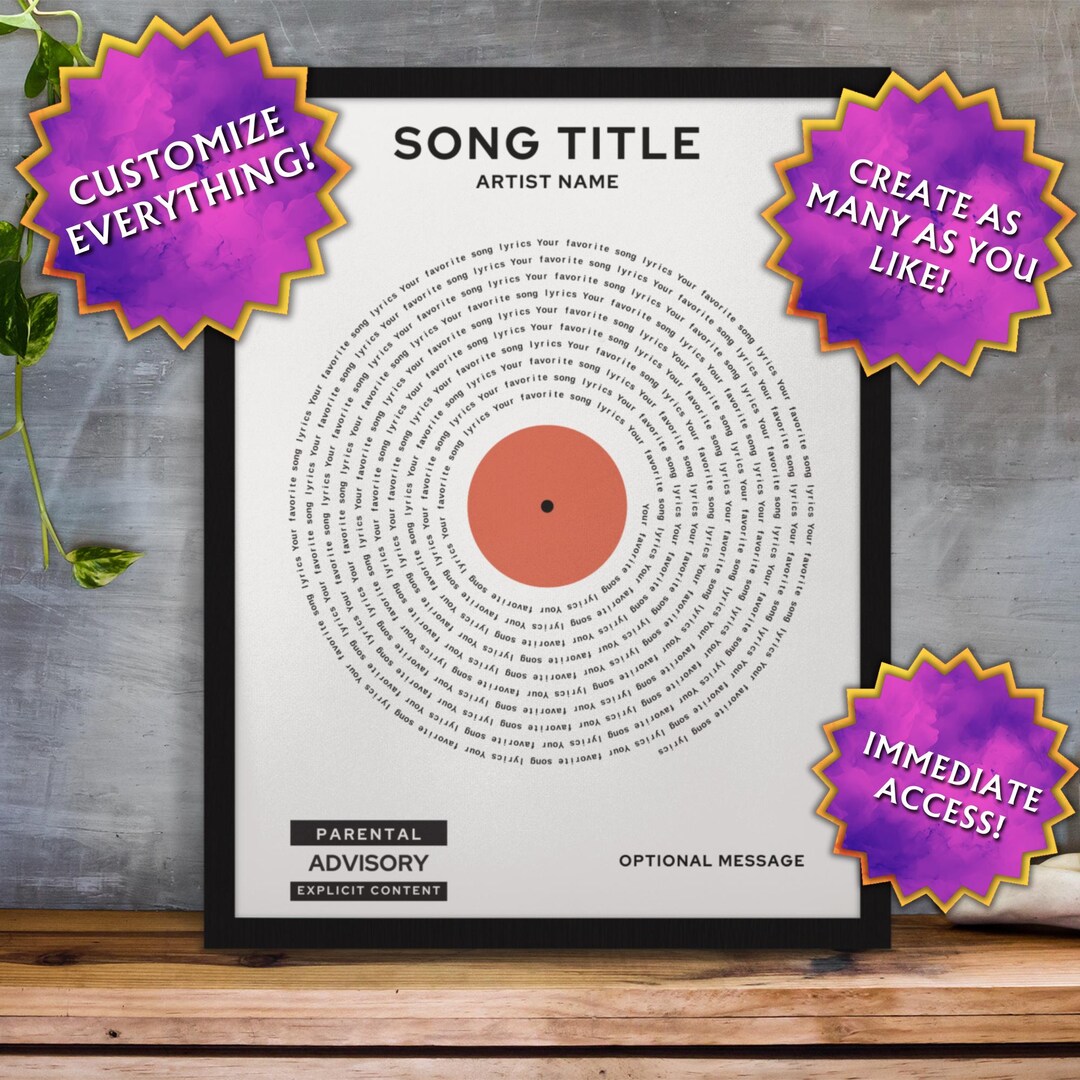 Custom Vinyl Lyrics Print, Custom Lyric Print, Custom Song Poster ...