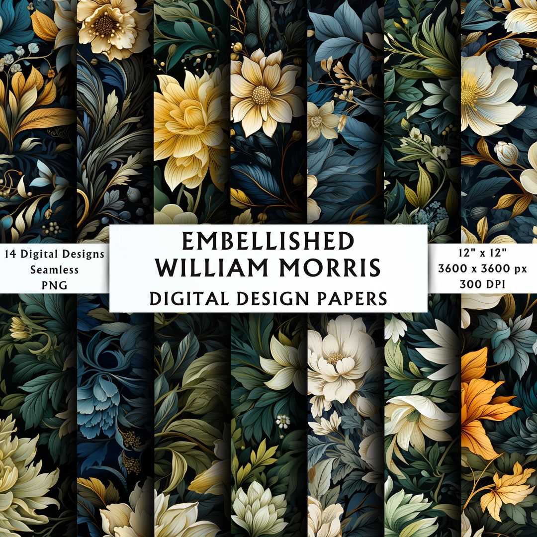 Embellished William Morris Inspired Digital Papers - Scrapbook Papers ...