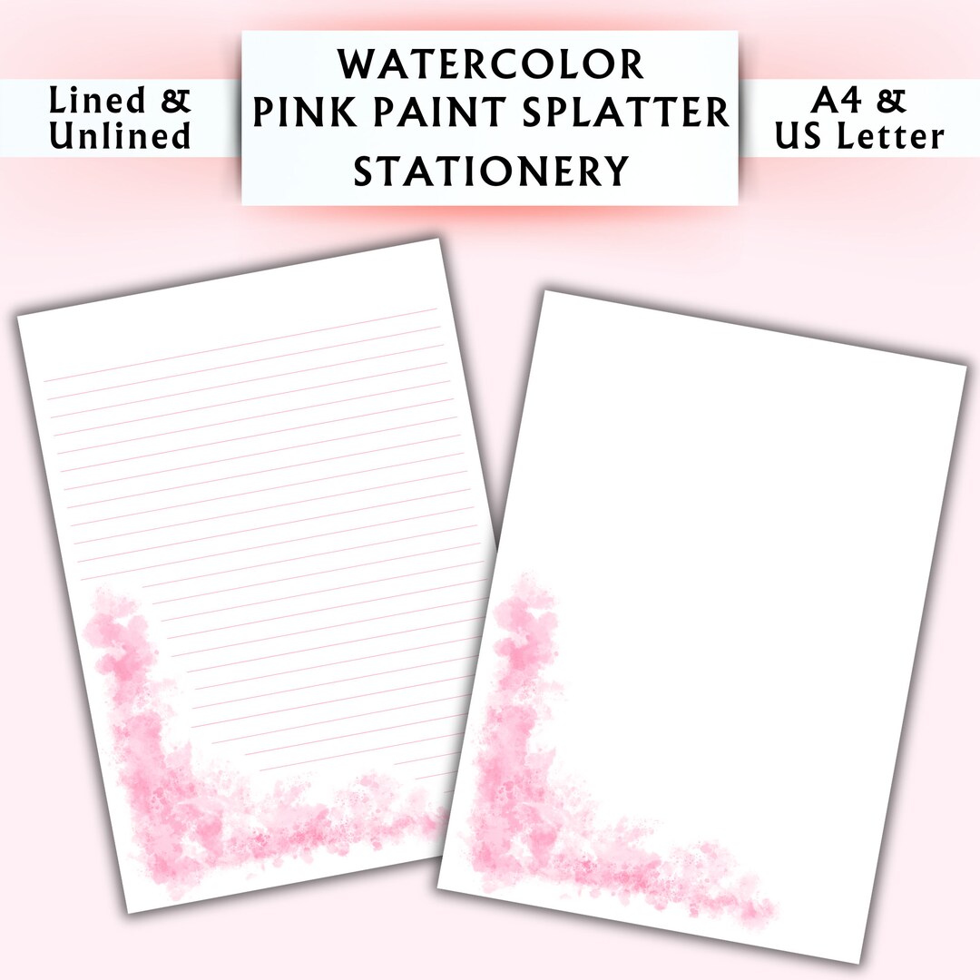 Watercolor Pink Paint Splatter Stationery - Printable Stationery ...