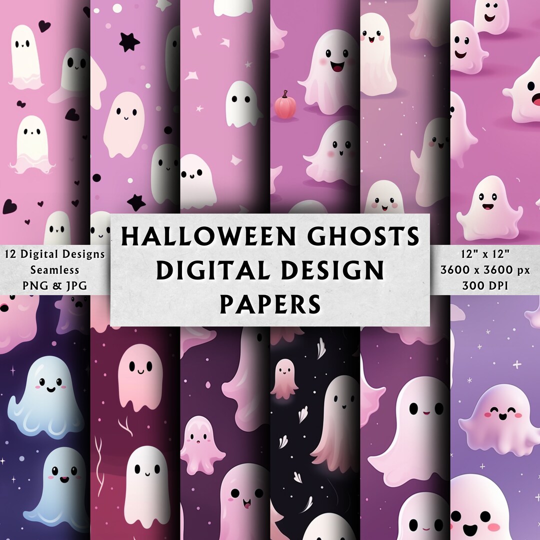 Cute Halloween Ghosts Digital Papers - Scrapbook Papers - Seamless ...