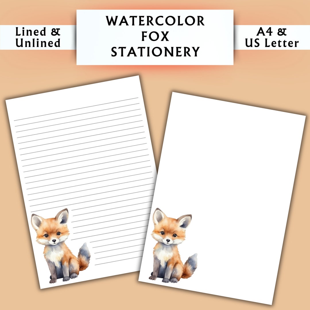 Watercolor Fox Stationery - Printable Stationery - Digital Watercolor ...