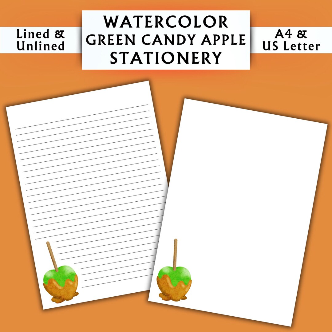 Watercolor Green Candy Apple Stationery - Printable Stationery ...