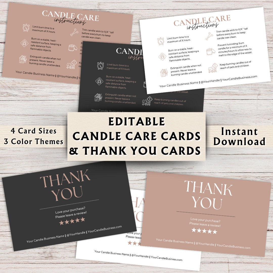 Editable Candle Care Card Template - Candle Thank You Card Design ...