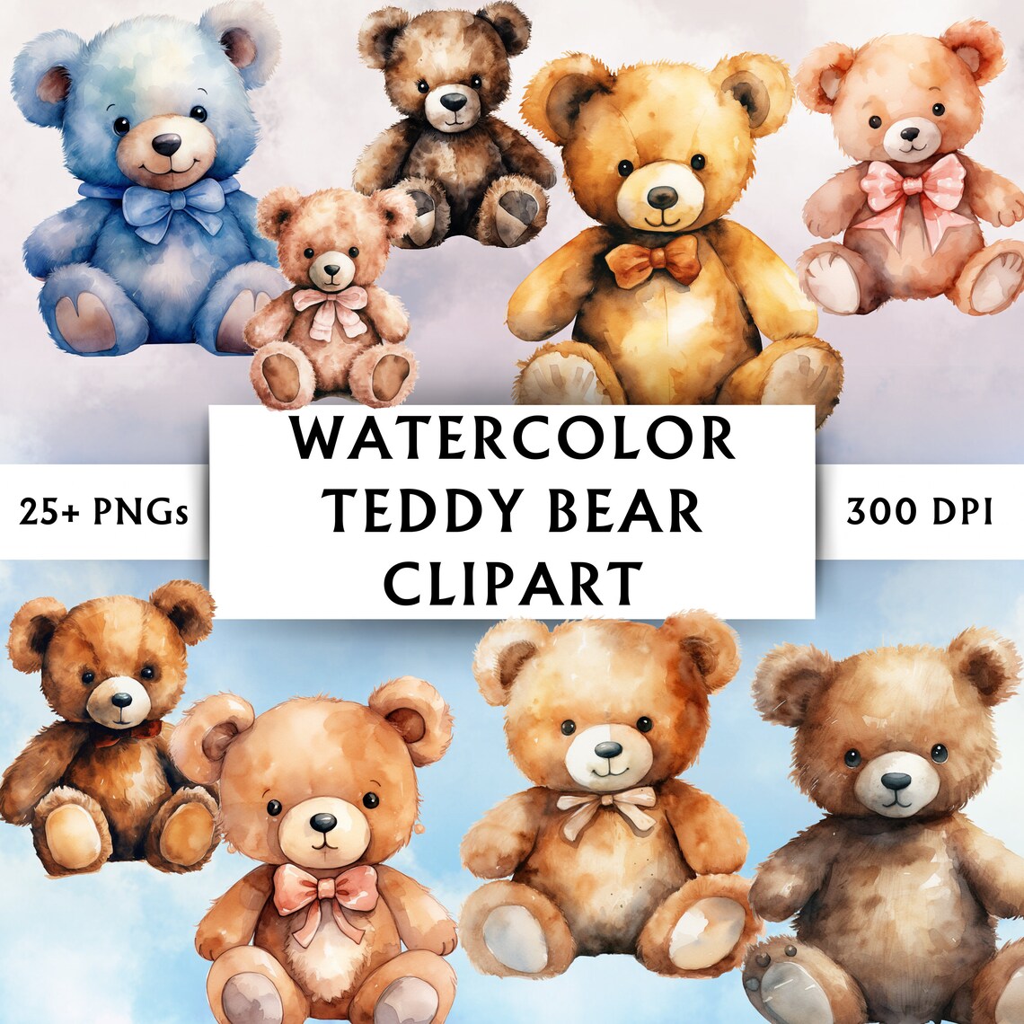 Watercolor Teddy Bear Clipart Bundle Nursery Bear Clipart - Etsy