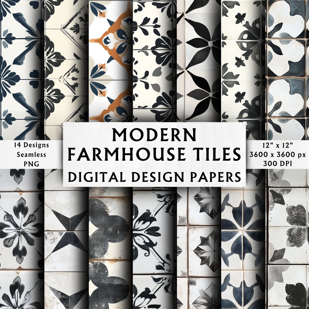 Modern Farmhouse Tiles Digital Papers - Boho Scrapbook Papers - Chic ...