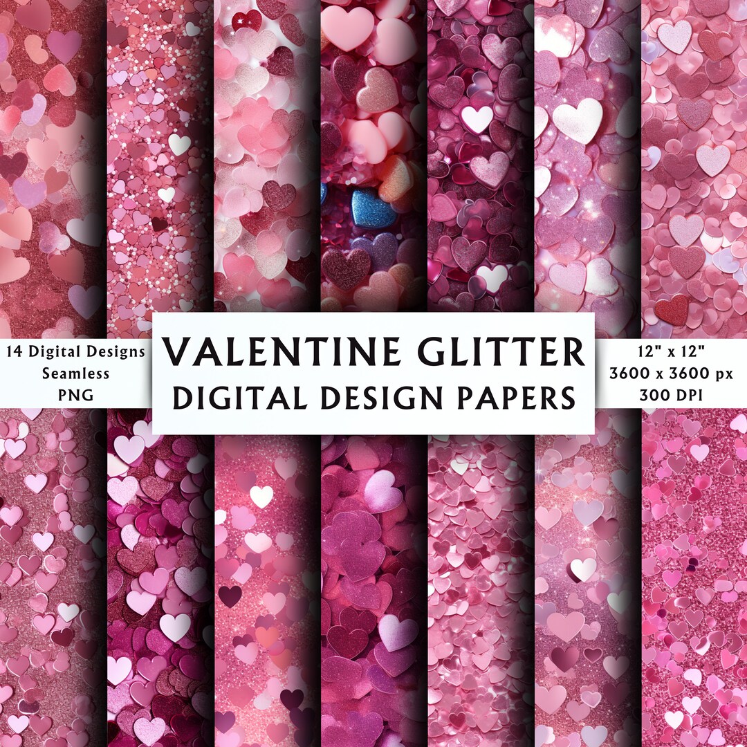 Valentine Glitter Digital Papers - Seamless Heart Glitter Patterns ...
