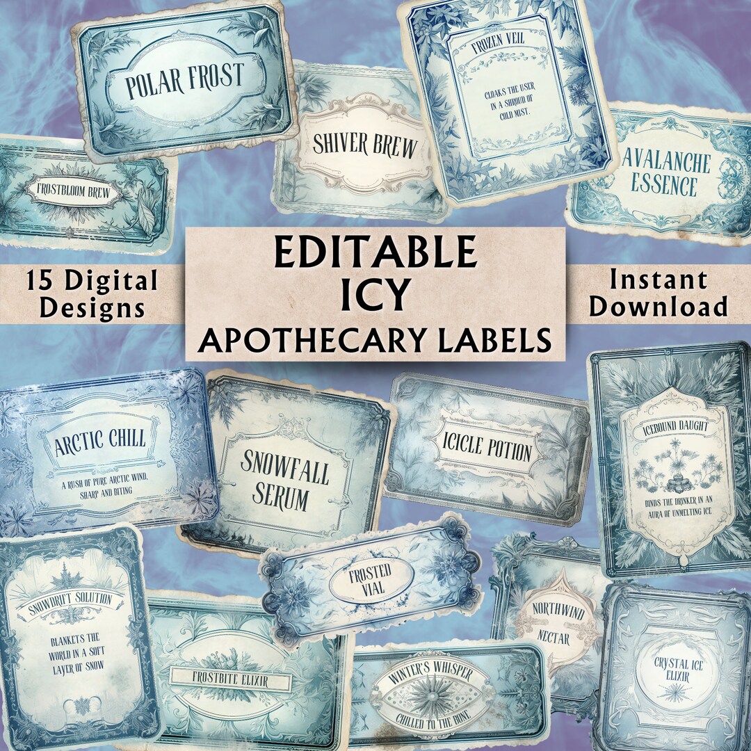 Editable Icy Apothecary Labels - Printable Apothecary Bottle Labels ...
