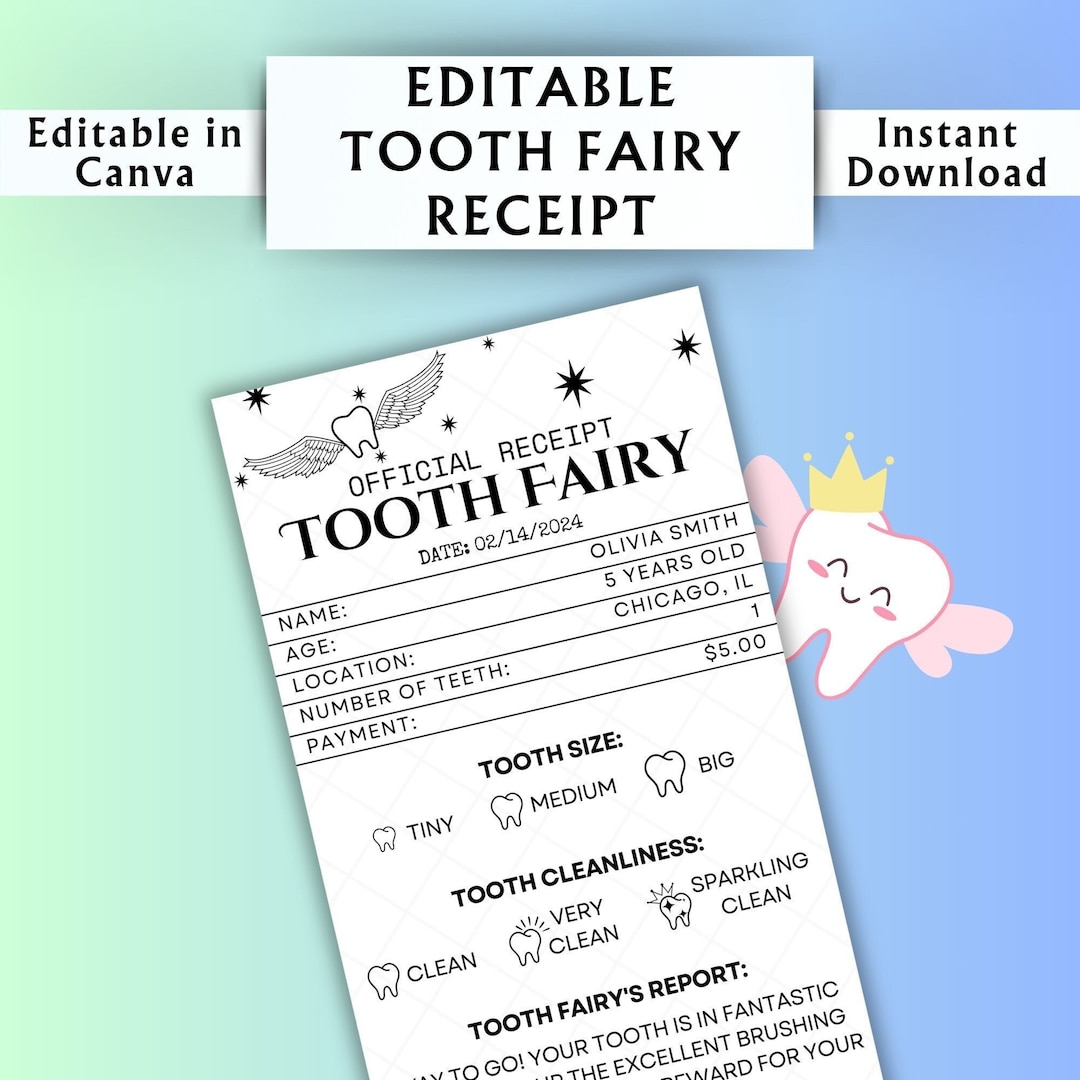 Editable Tooth Fairy Receipt Template - Printable Lost Tooth Fairy ...