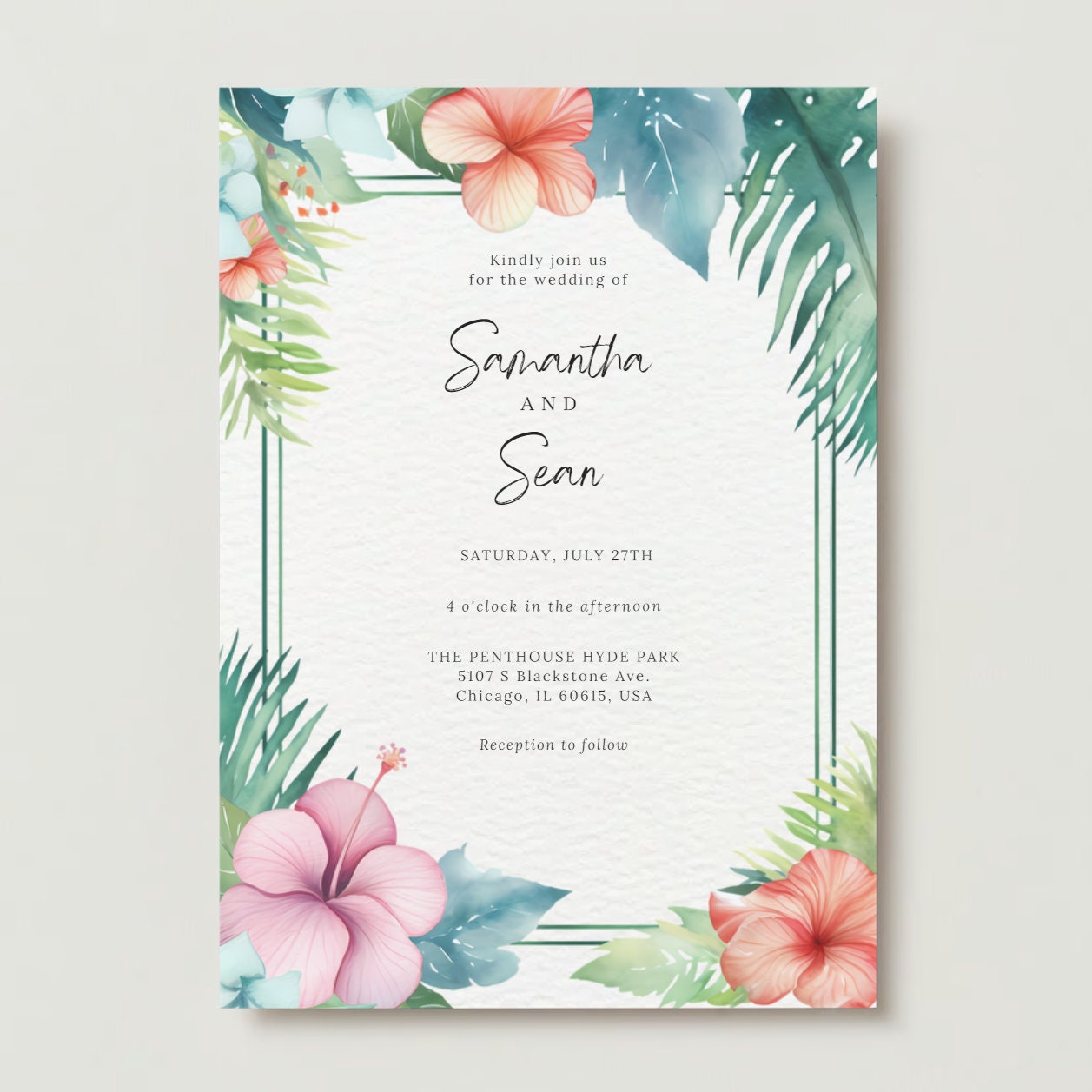 Printable Tropical Flowers Wedding Invitation Template - Floral Wedding ...