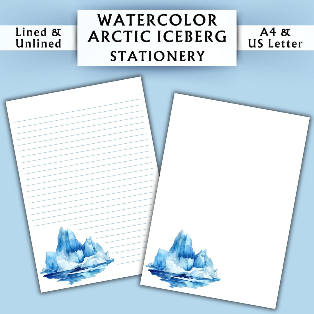 Watercolor Arctic Iceberg Stationery - Printable Stationery - Digital ...
