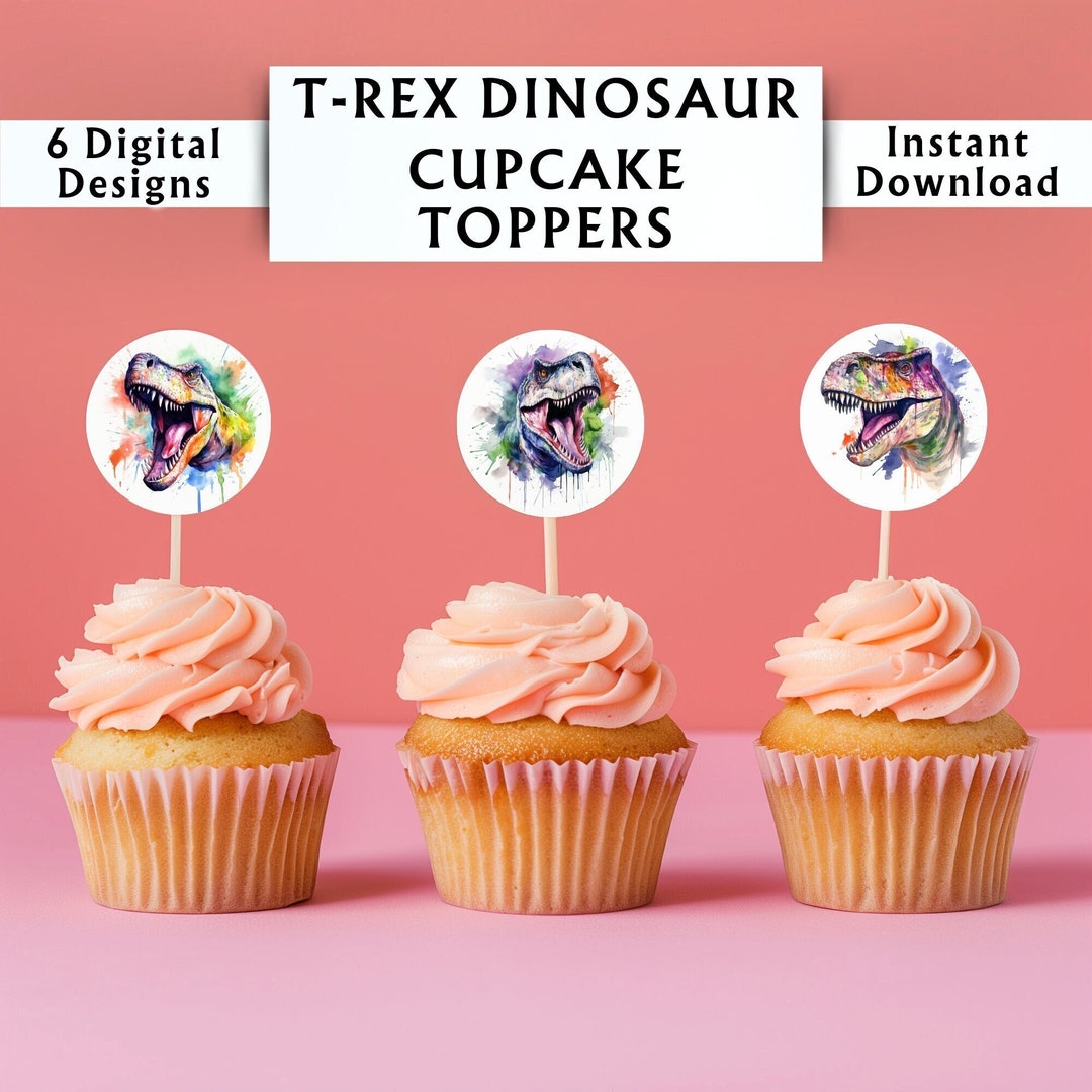 T-rex Dinosaur Cupcake Toppers - Trex Dinosaur Party Decoration ...