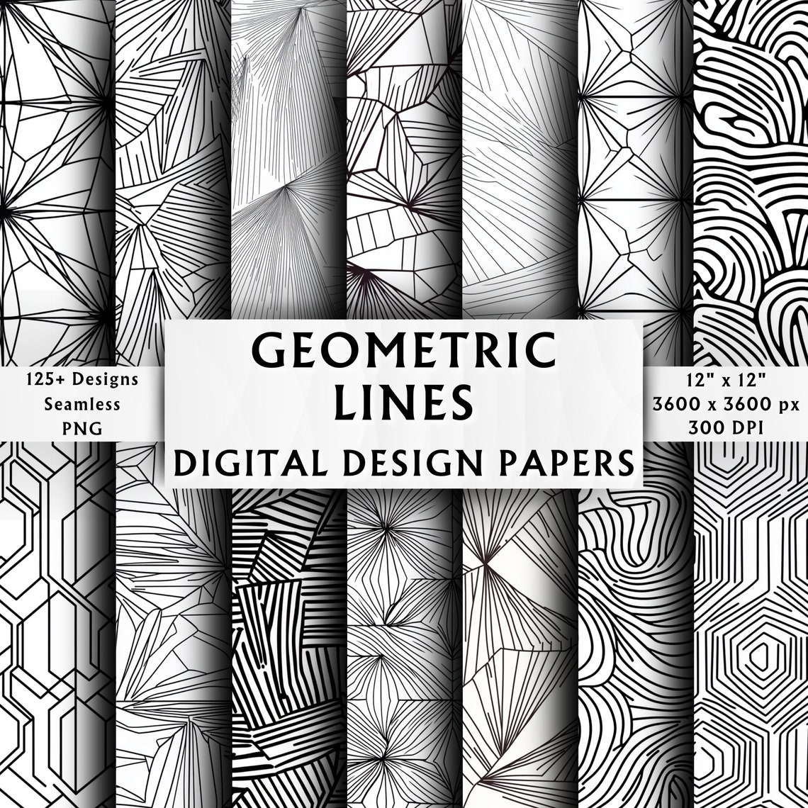 Geometric Lines Digital Papers - Scrapbook Papers - Seamless Pattern ...